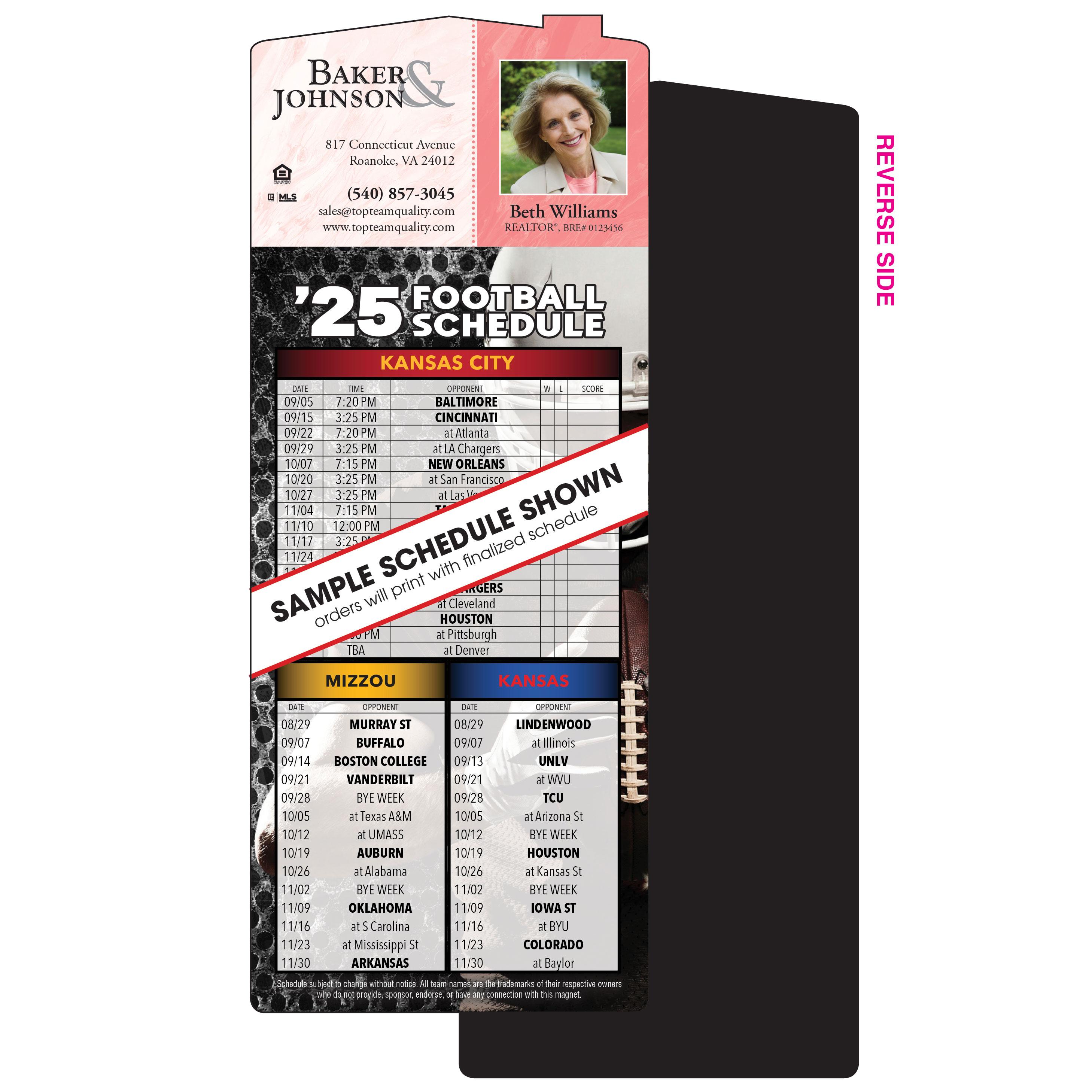 Football Schedule Magnet | House Shape | 3-Team (1 Over 2)