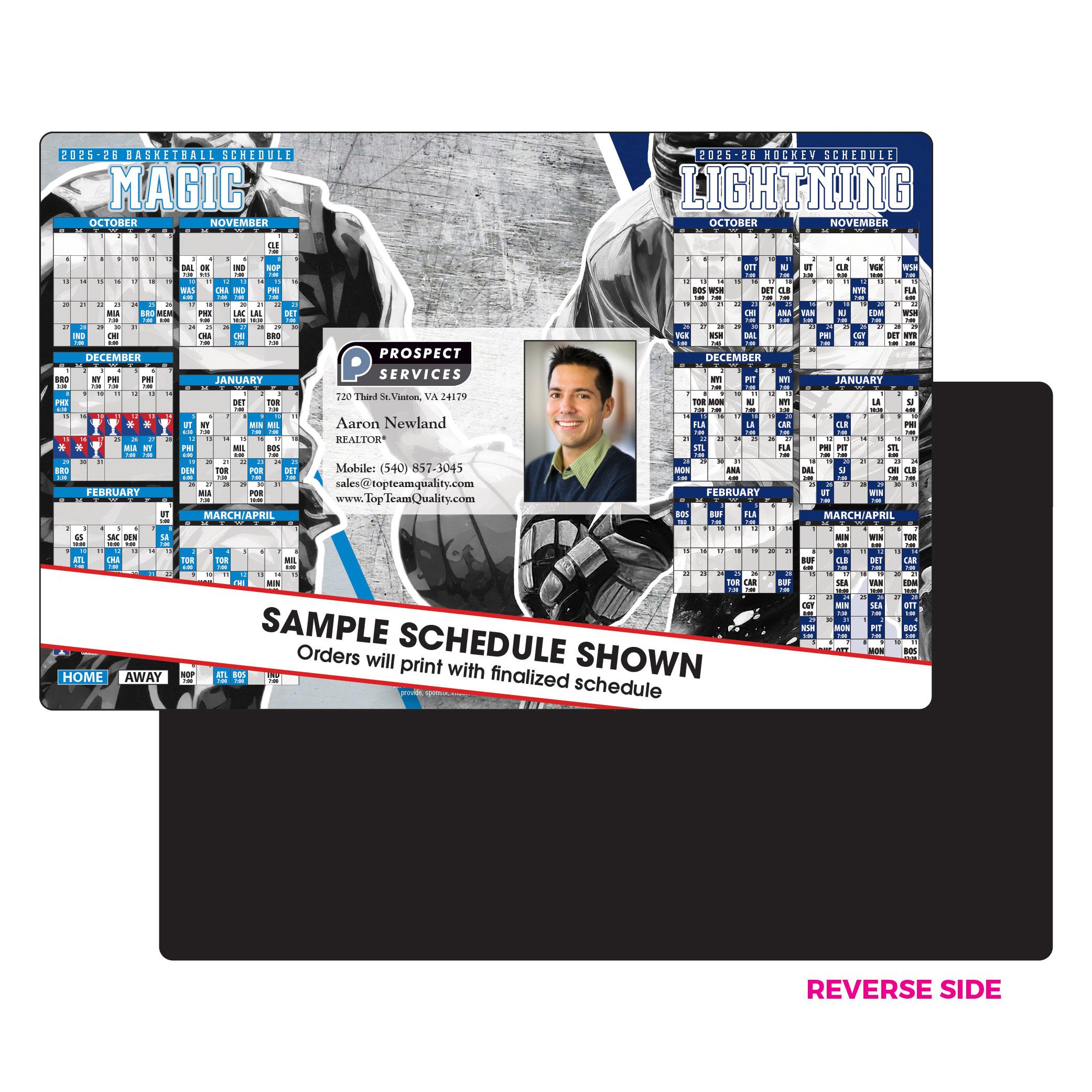 Tampa Bay Area Basketball & Hockey Schedule Magnet- Magic/Lightning