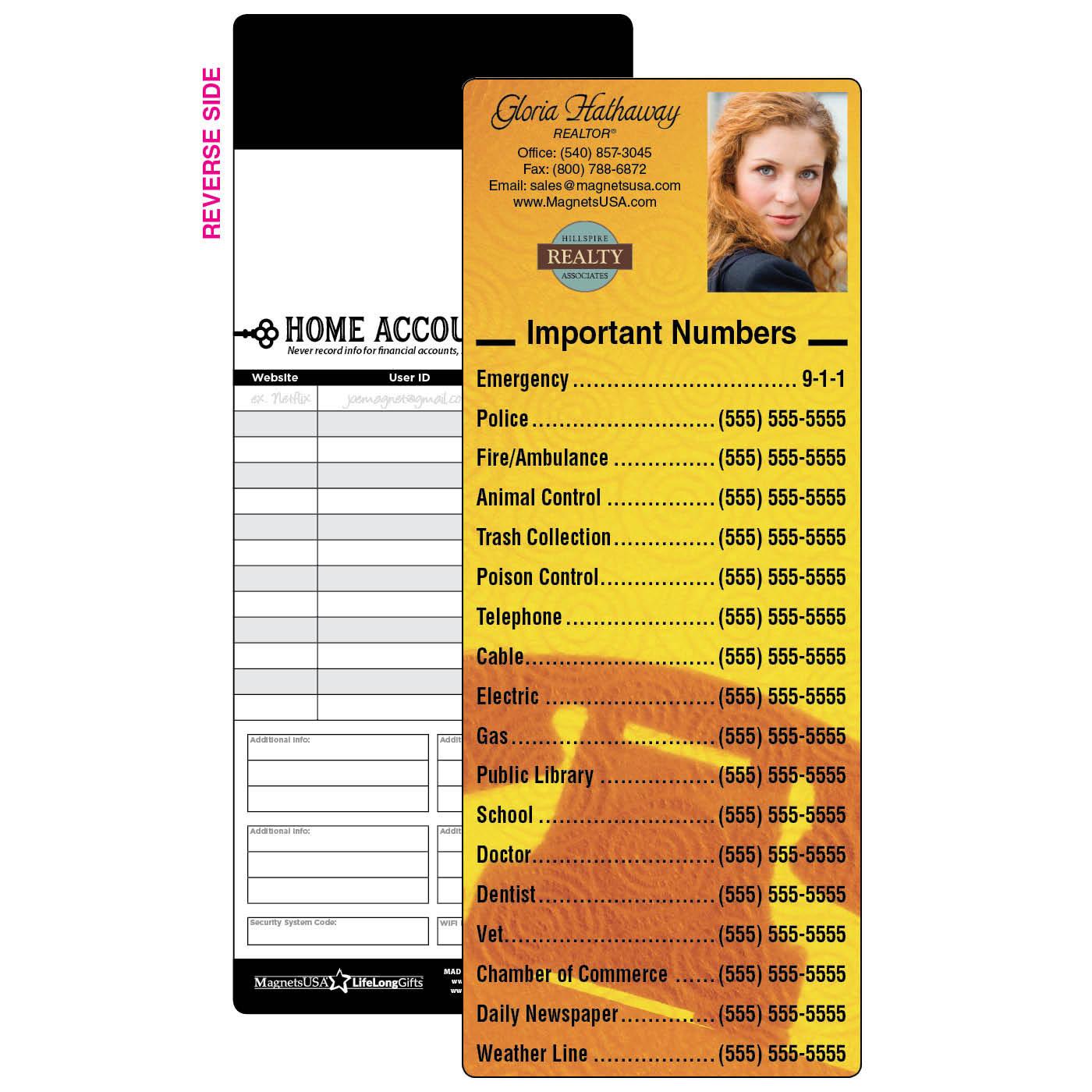 Phone List Magnet | Standard 3.5x8.75 | Important Numbers