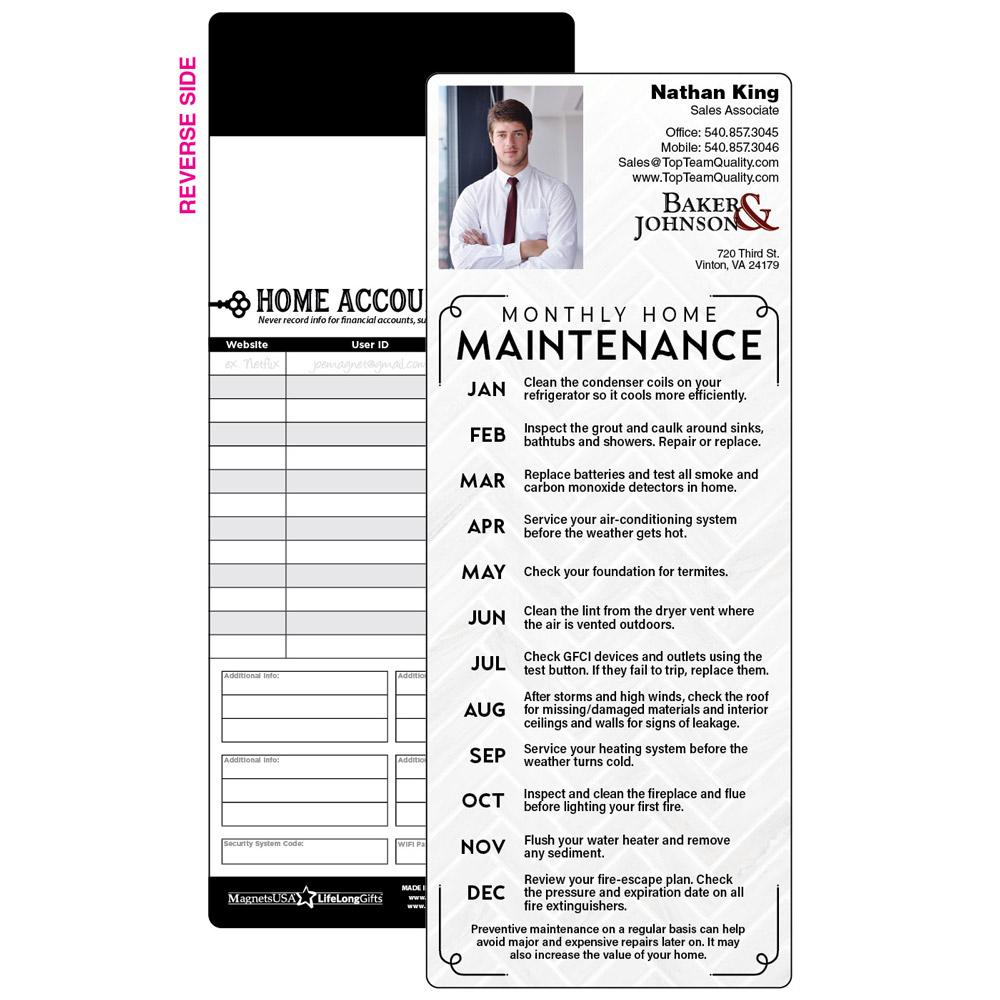 Monthly Home Maintenance Card