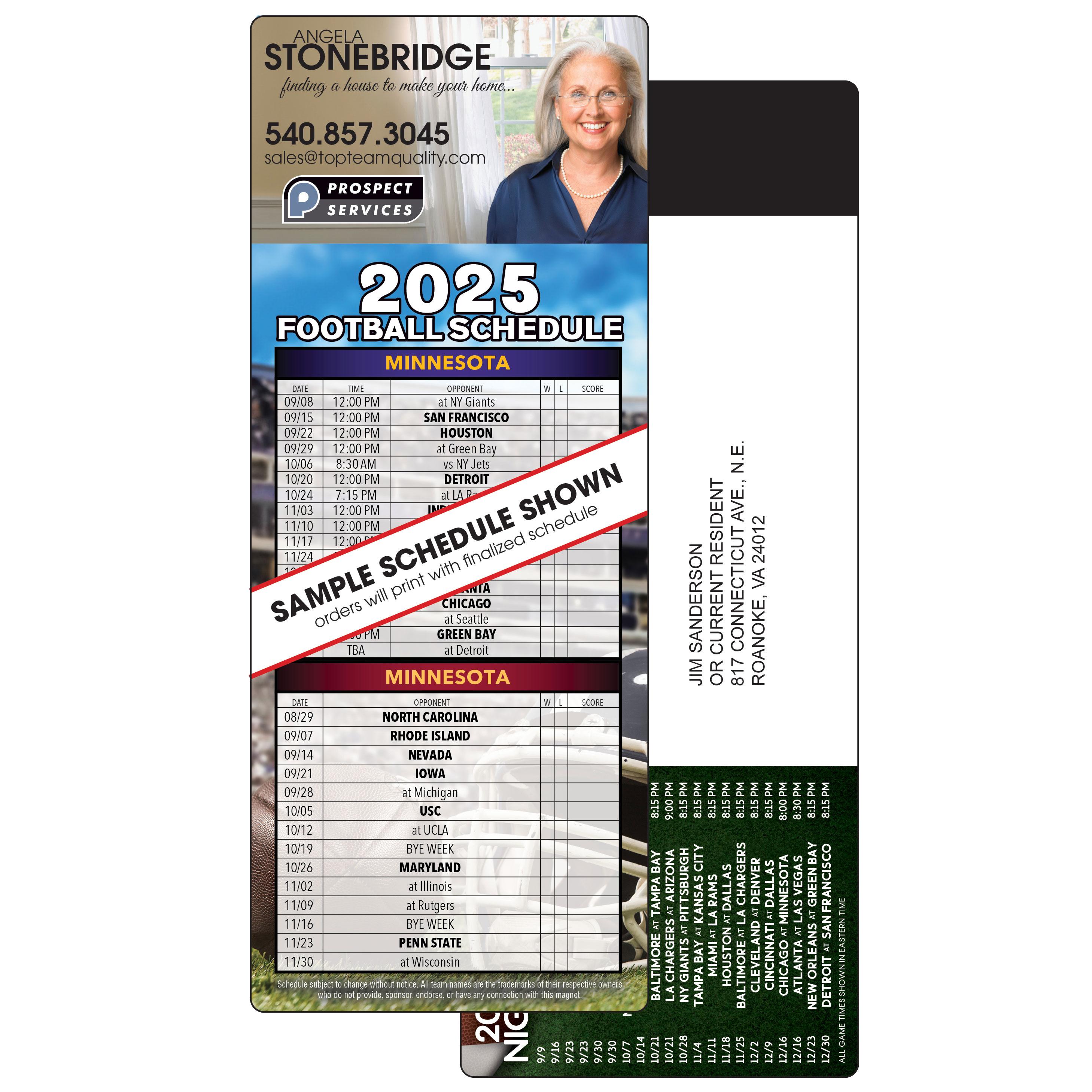 Football Schedule Magnet | Standard 3.5x8.75 | 2-Team Self-Mailer football-schedule-magnet-standard-3-5x8-75-2-team-self-mailer