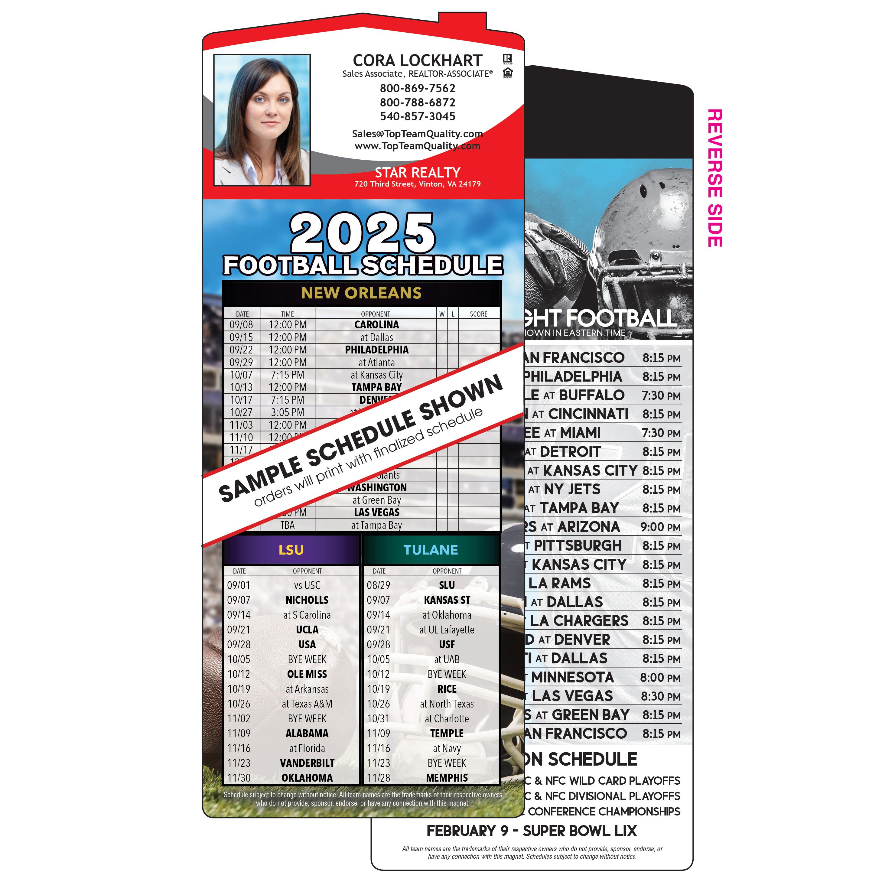 Football Schedule Magnet | House Shape | 3-Team (1 Over 2) football-schedule-magnet-house-shape-3-team-1-over-2