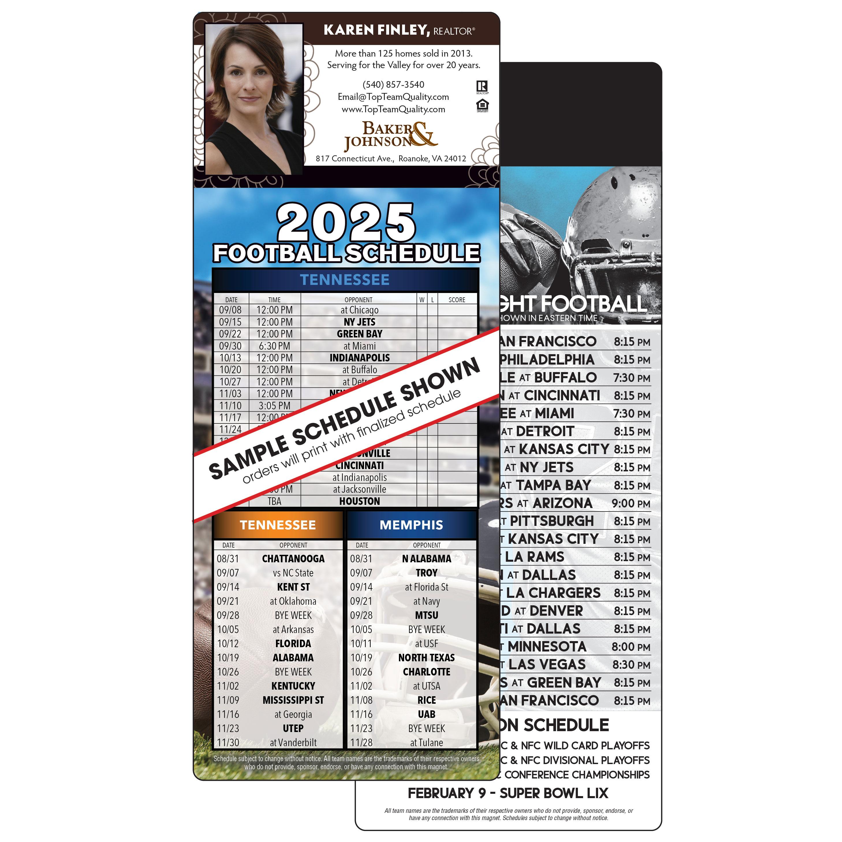 Football Schedule Magnet | Standard 3.5x8.75 | 3-team (1 Over 2)