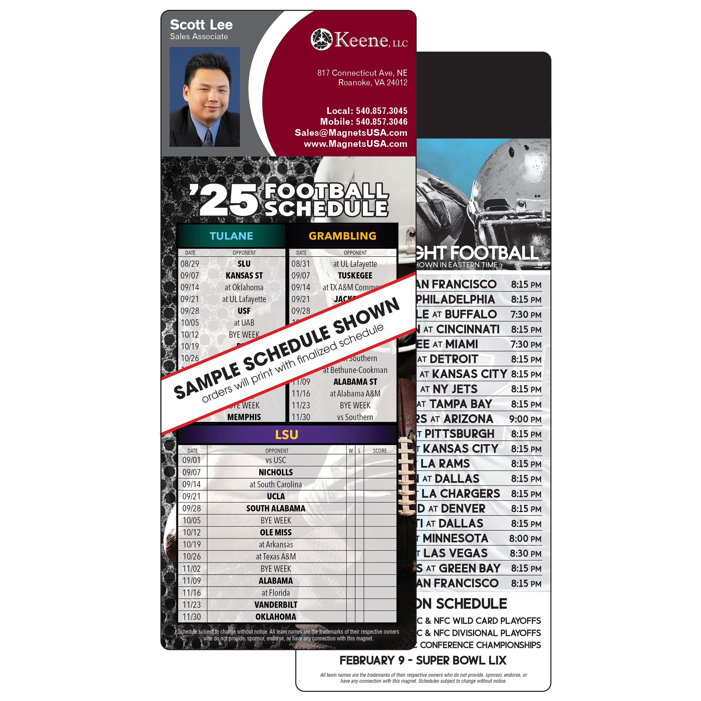 Football Schedule Magnet | Standard 3.5x8.75 | 3-team (2 Over 1)