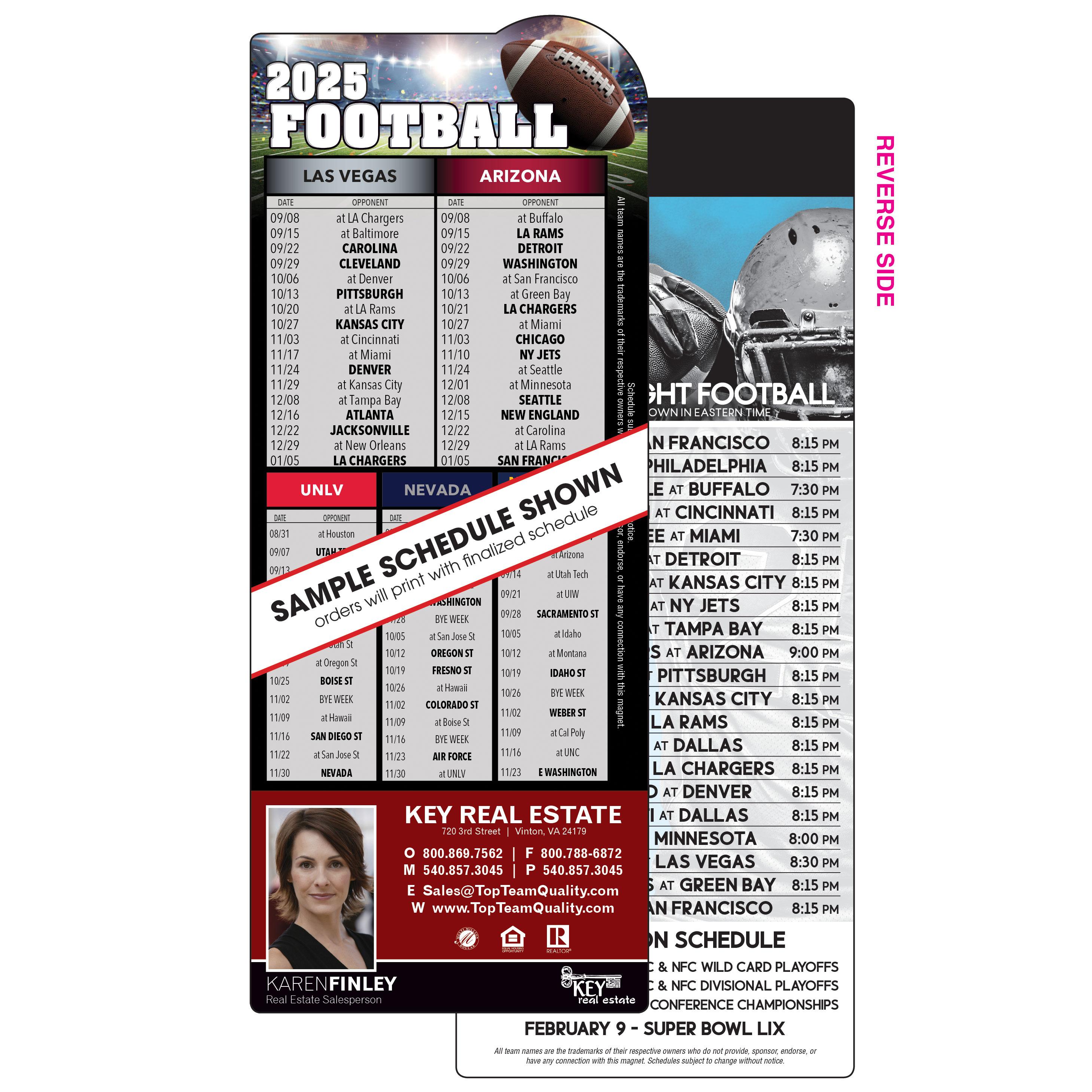 Football Schedule Magnet | Bump Shape | 5-Team