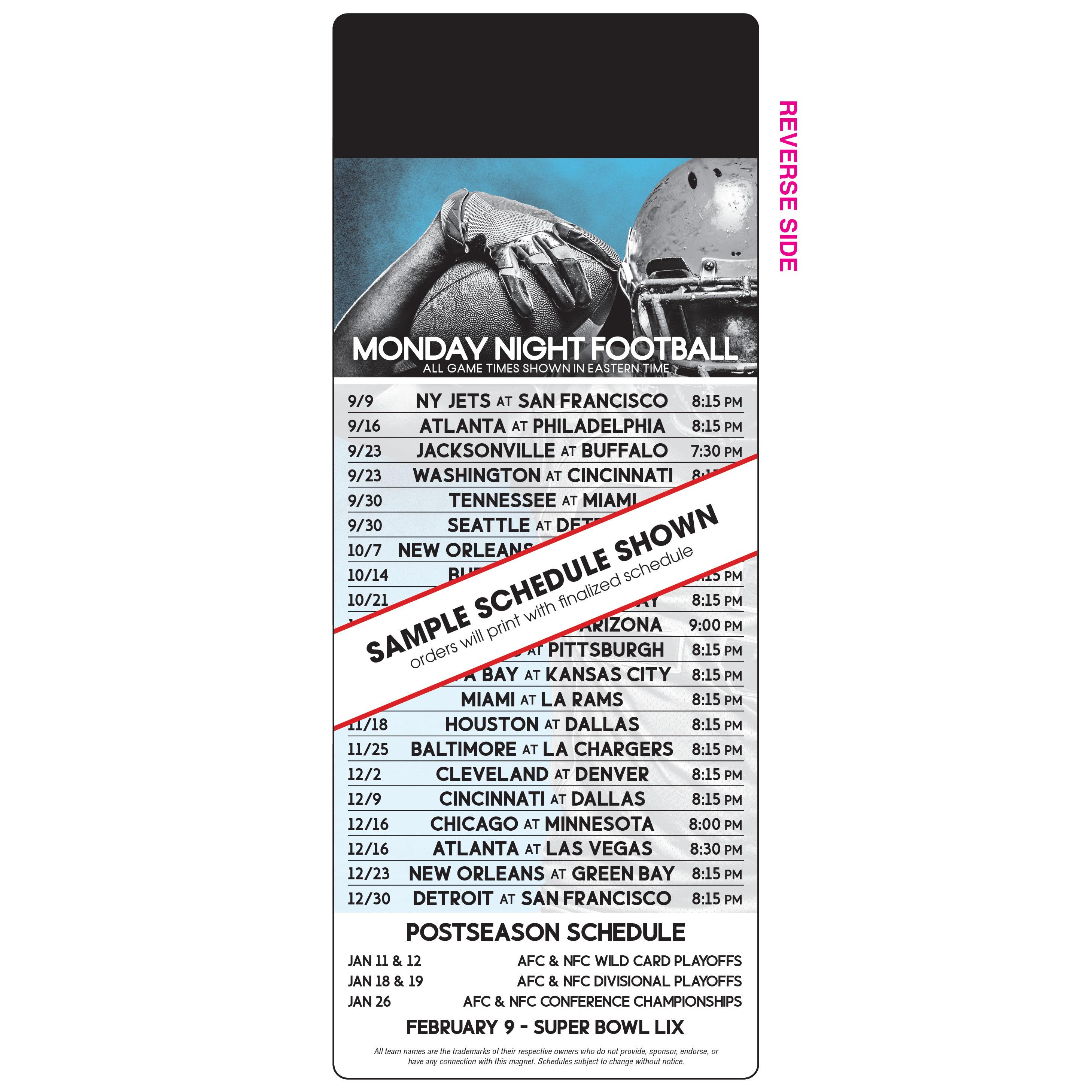 Football Schedule Magnet | Standard 3.5x8.75 | 2-team Center