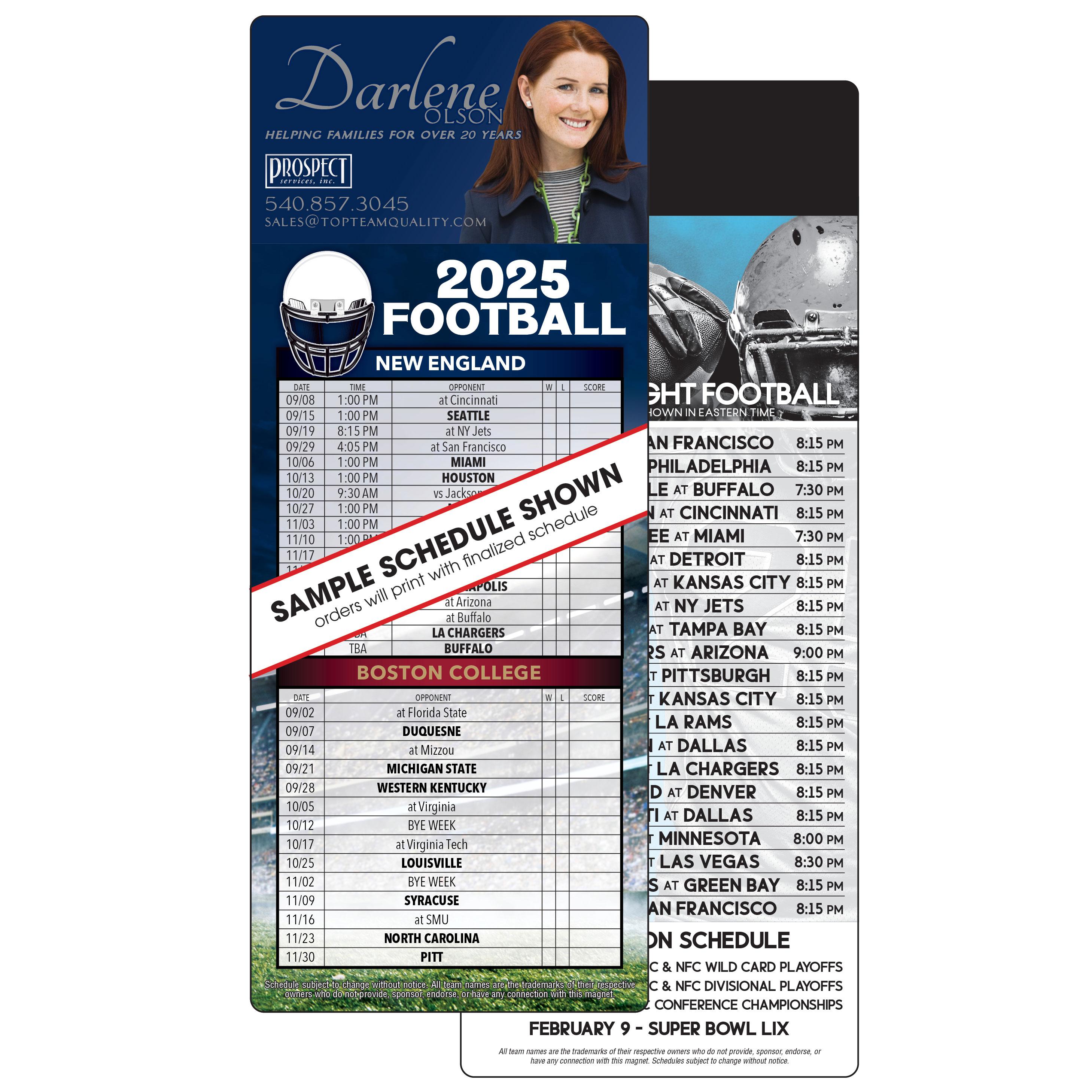Football Schedule Magnet | Standard 3.5x8.75 | 2-Team Spirit Sky