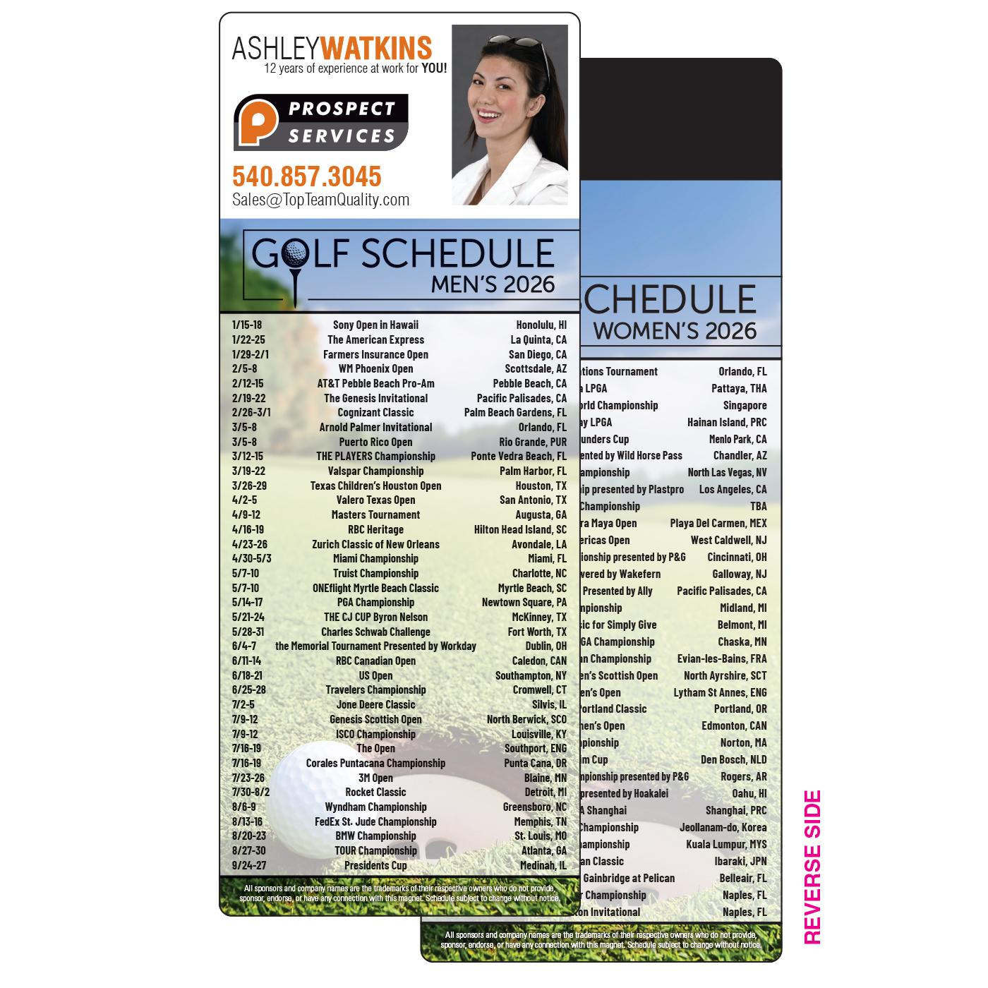 Golf Schedule | Standard | Magnetic Card