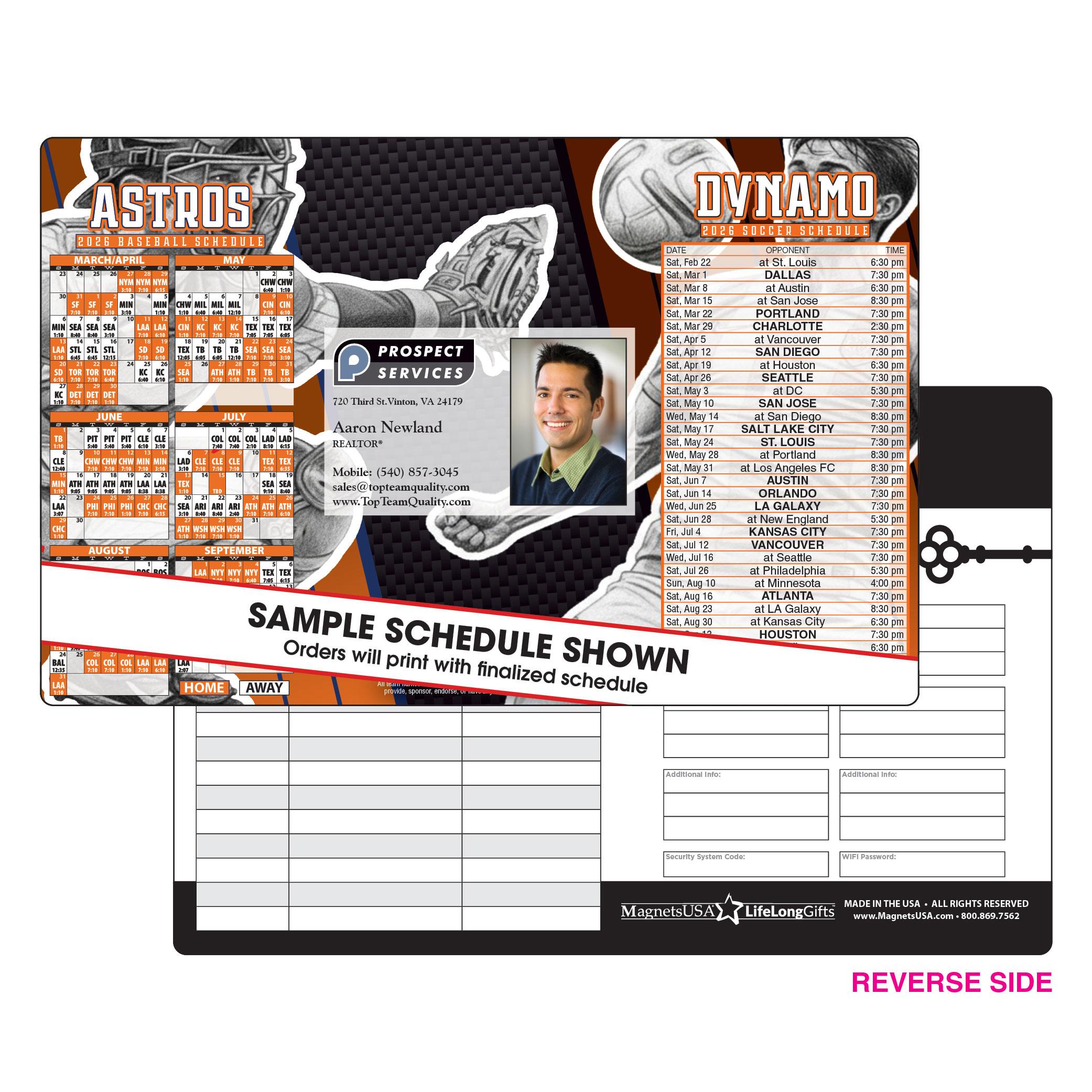 Houston Baseball & Soccer Magnetic Schedule