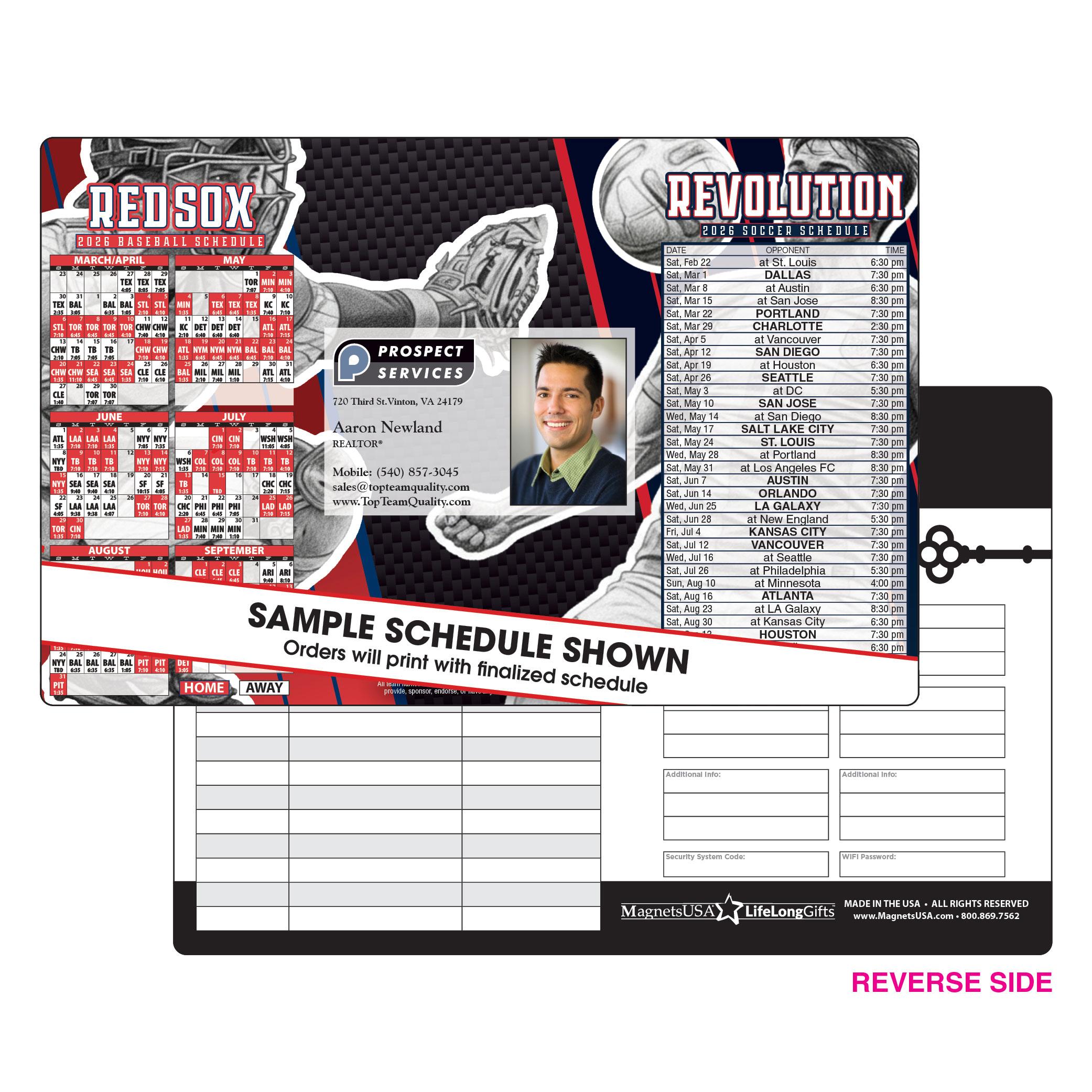 Boston Baseball & Soccer Magnetic Schedule