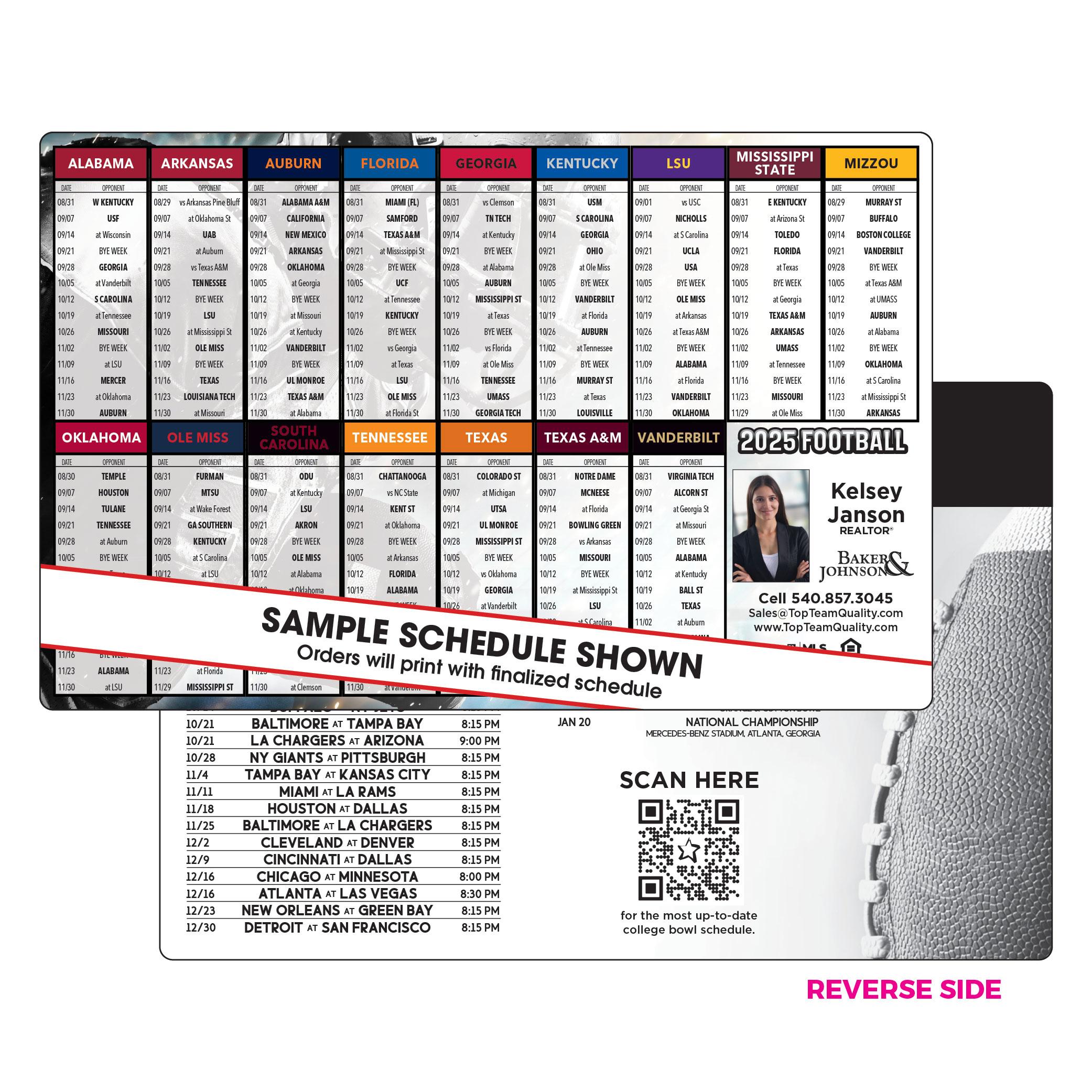 Football Schedule | Magnetic Card | Magnets USA