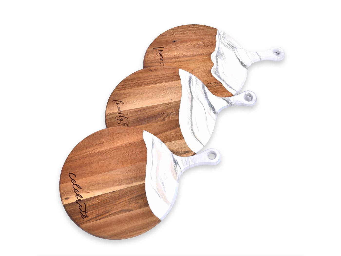 Round Paddle Serving Board - Silver Marble